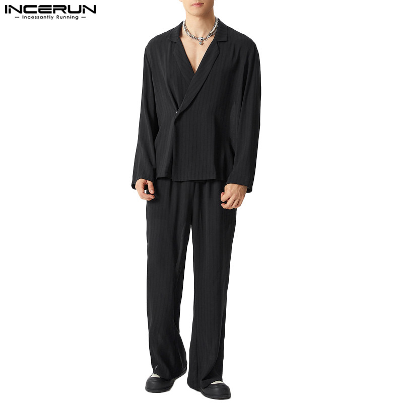 INCERUN Masculino Vintage Moda Listrado Terno Manga Longa Calças ...