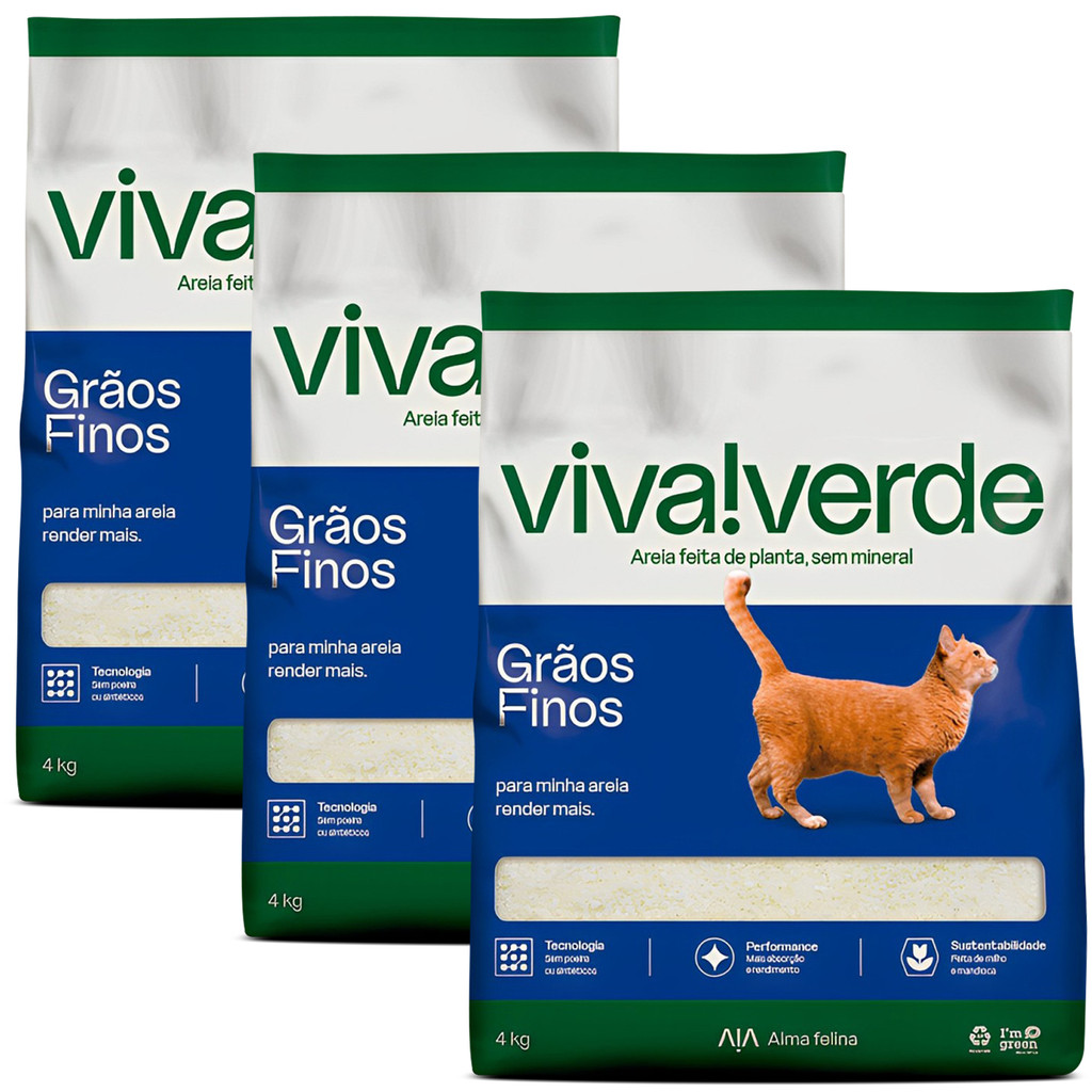 Kit 3 Areia Sanitária Viva Verde Grãos Finos - 4 kg | Shopee Brasil