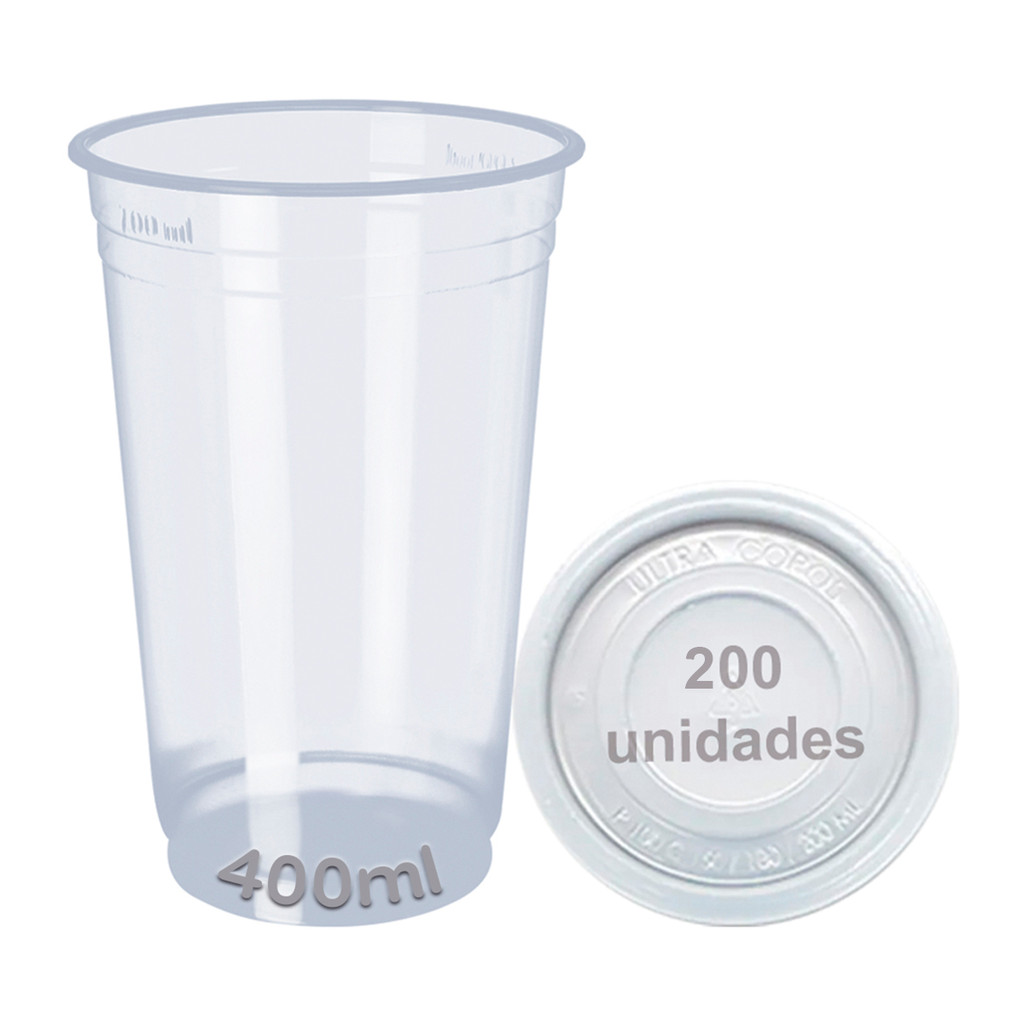 COPO 400ML COM TAMPA DESCARTÁVEL LISO 200 UNID TRANSPARENTE CHOPP SUCO | Shopee Brasil