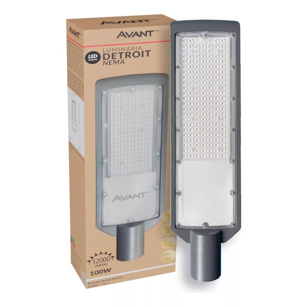 Luminária Led Detroit Nema 3 Pinos 100w 6500k Branco Frio Bivolt ...