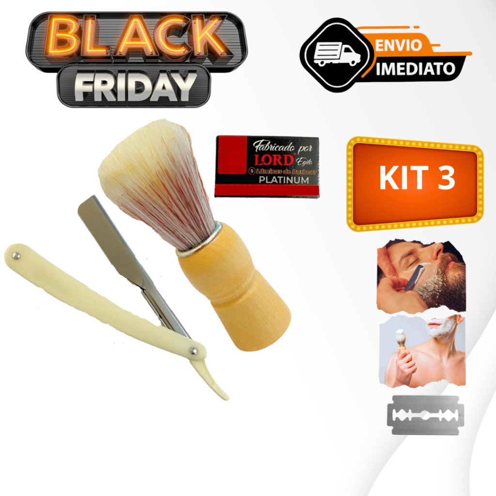 Kit Barbear Masculino Navalhete PLASTICO + PINCEL + 5 LAMINAS | Shopee ...