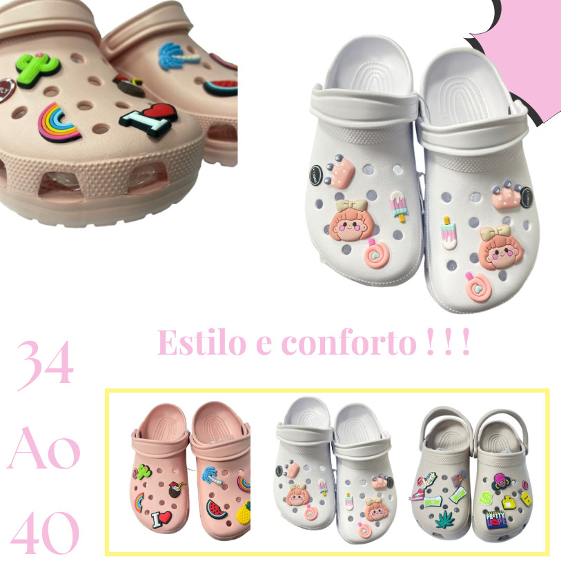 Sandália Chinelo babuche Personalizável com Pingentes/ Estilo Crocs ...