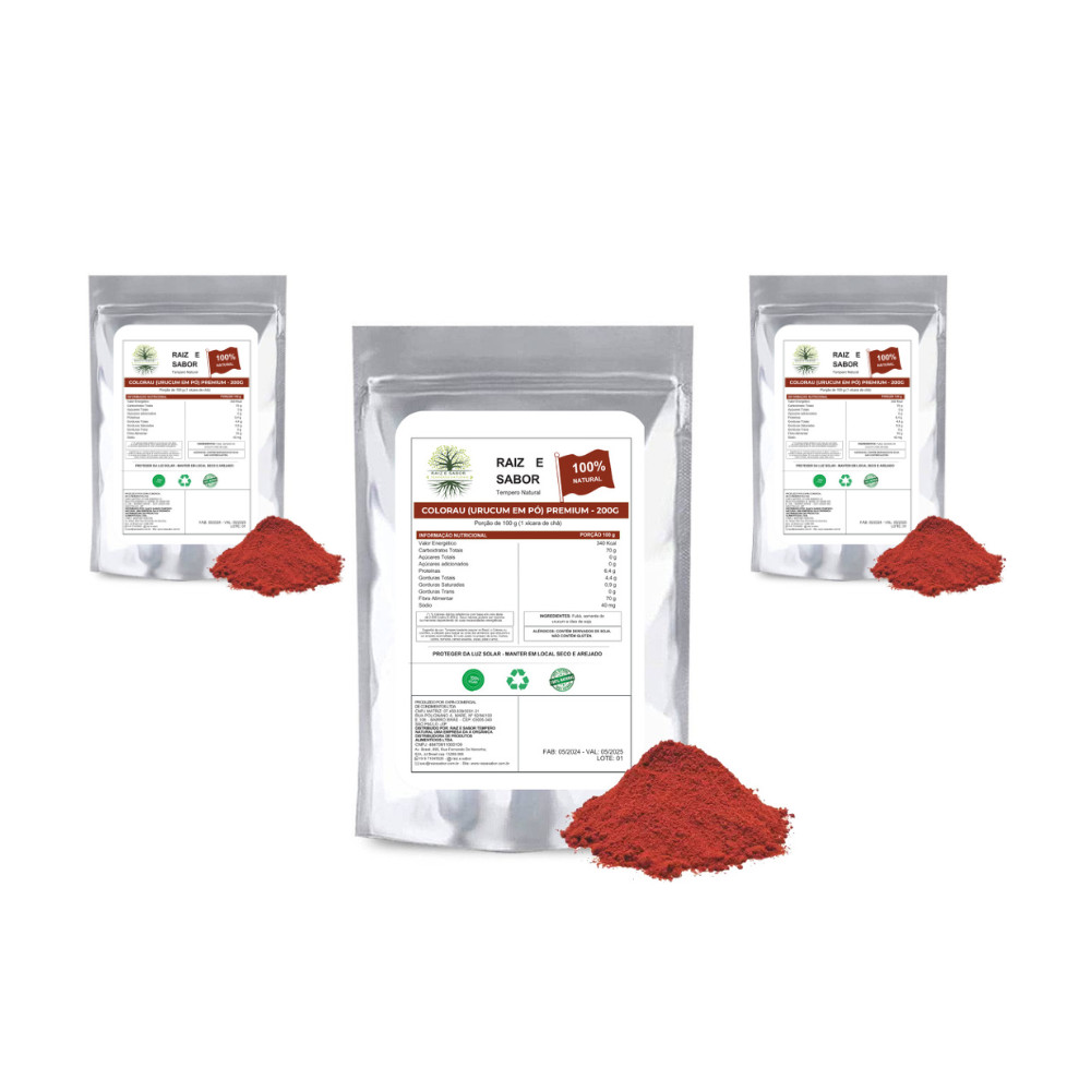 Colorau ( Urucum ) em pó Premium 200g, kit com 3 | Shopee Brasil