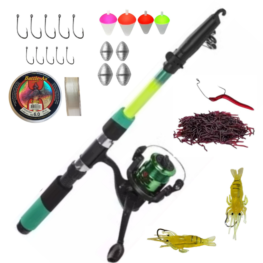 KIT PESCA COMPLETO, VARA TELESCÓPICA MOLINETE LINHA E ACESSORIOS | Shopee Brasil