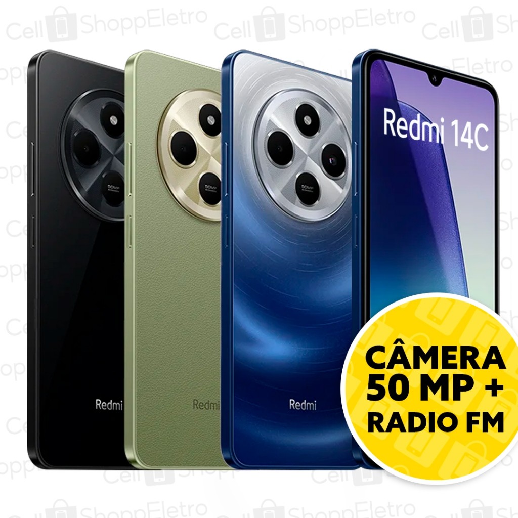 [sj] Celulares Xiaomi Redmi 14C Dual Sim Tela 6.88" 8GB+256GB Rádio FM ...