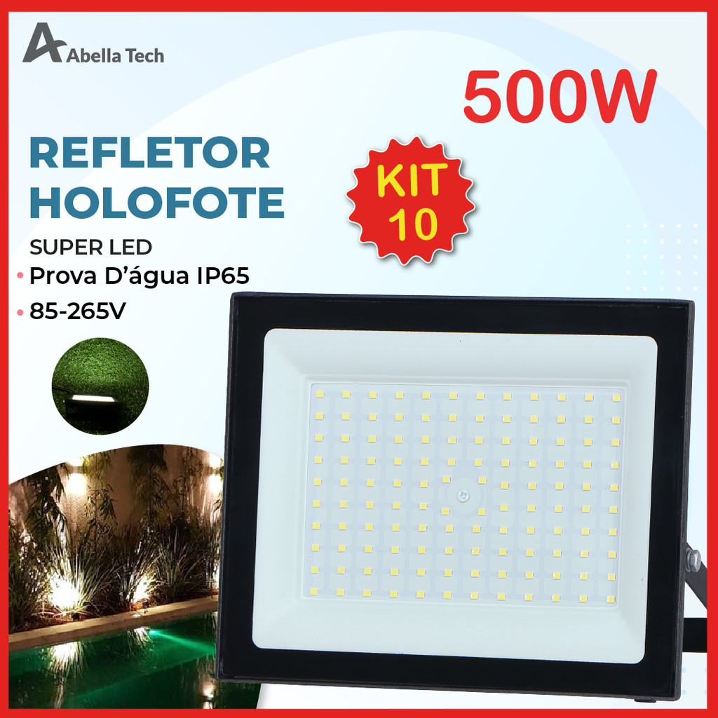 Kit 10 Holofote Refletor Led ECO Pro 500W Luz Fria IP65 | Luz Econômica | Para Jardim | Shopee ...