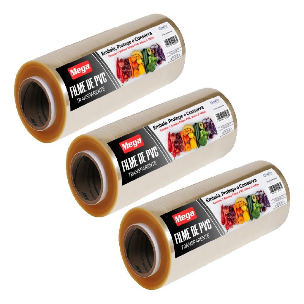 Filme Pvc Plastico 28cm X 100m Rolo Bobina Kit 3 Rolos Mega | Shopee Brasil