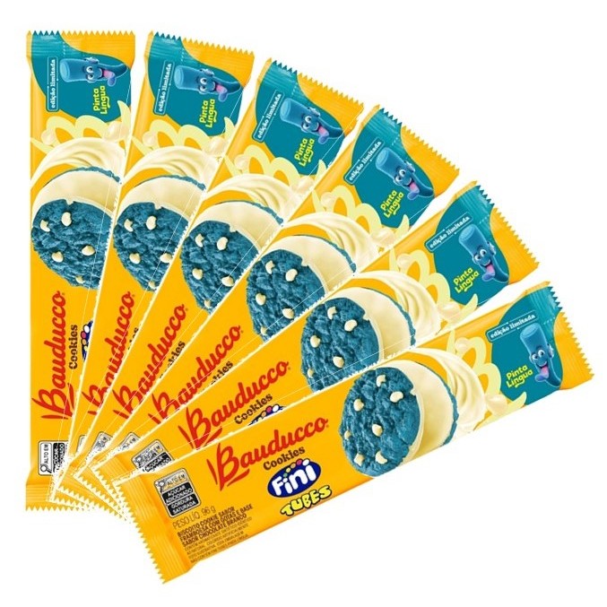 Kit 6 Bauducco Cookies Fini Pinta Lingua Azul Sabor Framboesa com Gotas ...