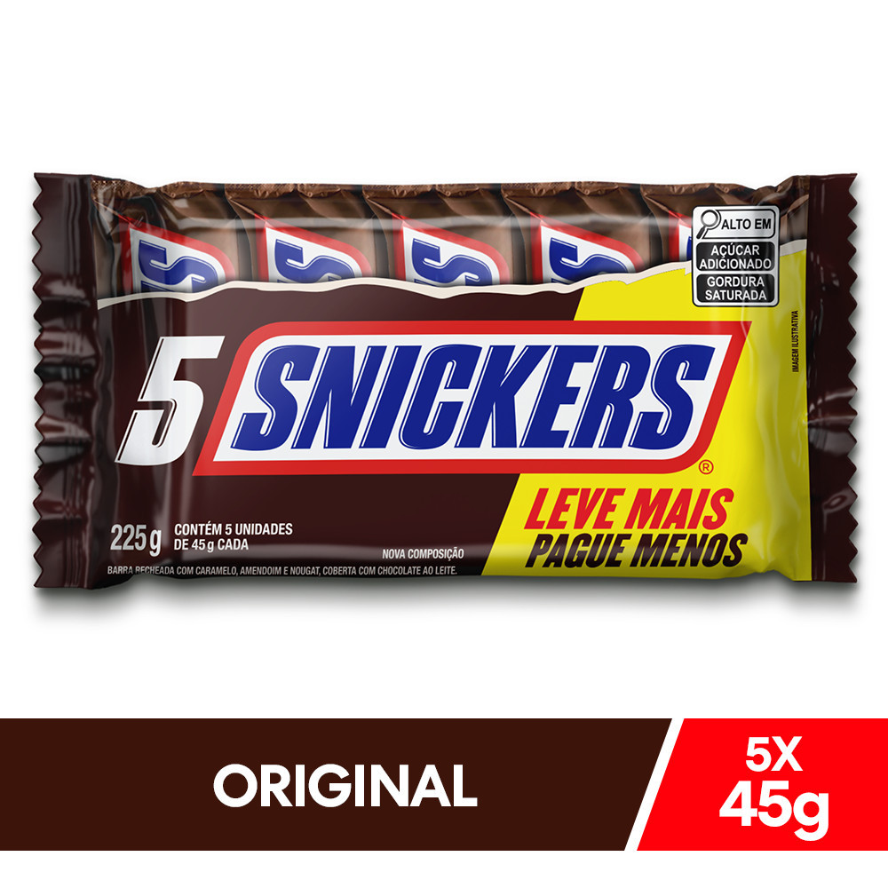 Chocolate Snickers Original Com 5 Unidades De 45g | Shopee Brasil