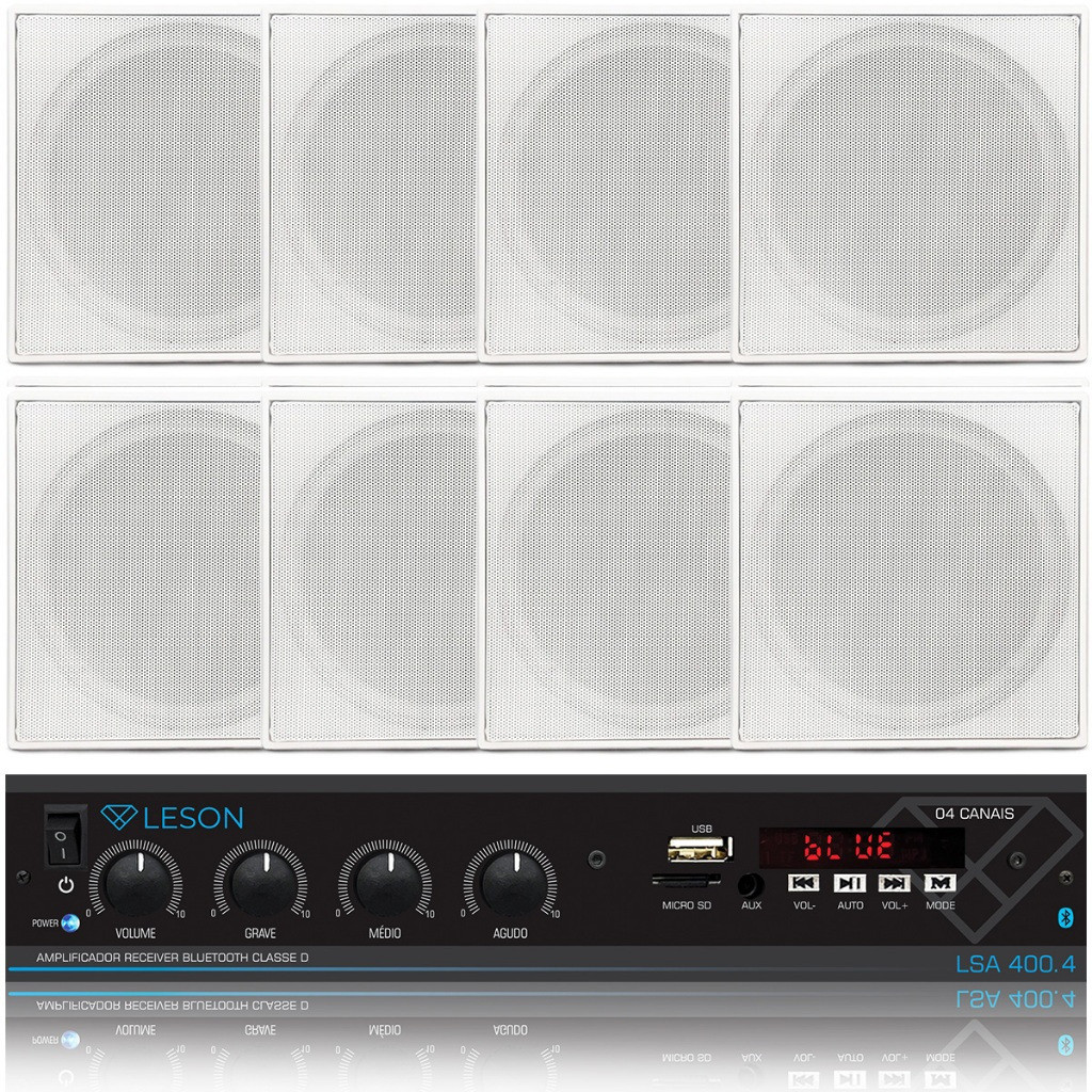 Kit 8 Caixas de Alto-falante de Teto Amplificador Quad 4ch Bt Bass ...