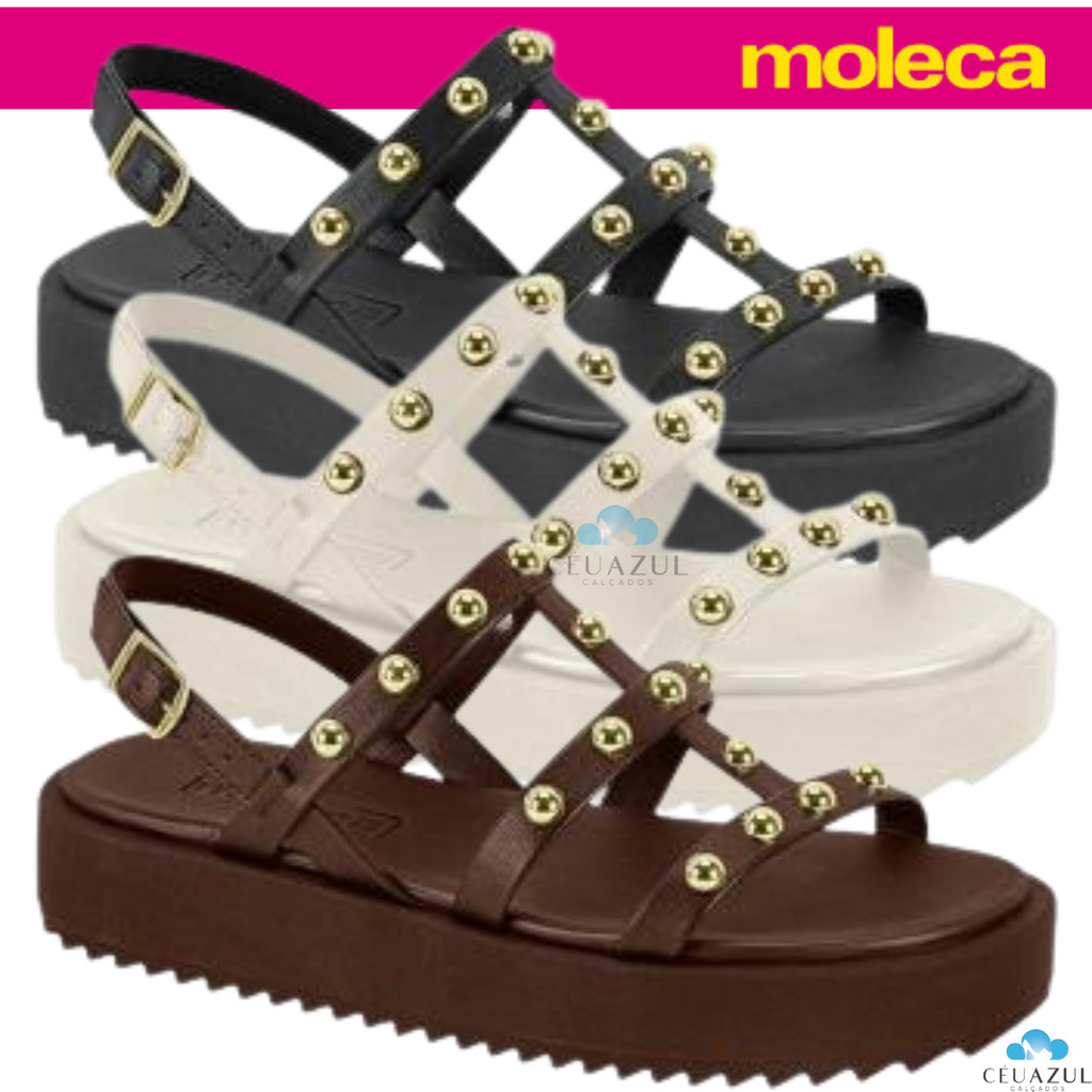 Sandália Feminina Moleca Plataforma Aplicações Douradas Conforto ...
