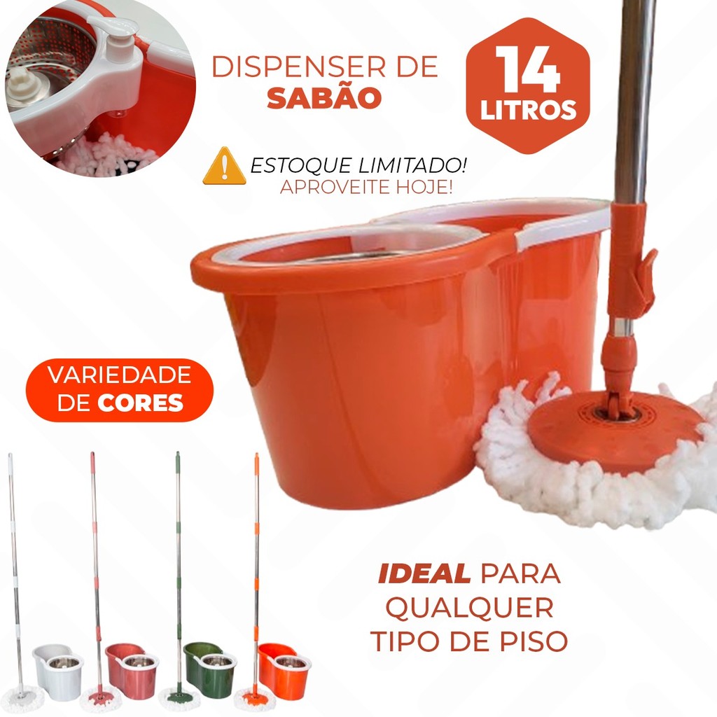 Mop Giratorio Com cabo de 140 cm Cesto Em Inox - Balde Centrífuga - C/1 ...