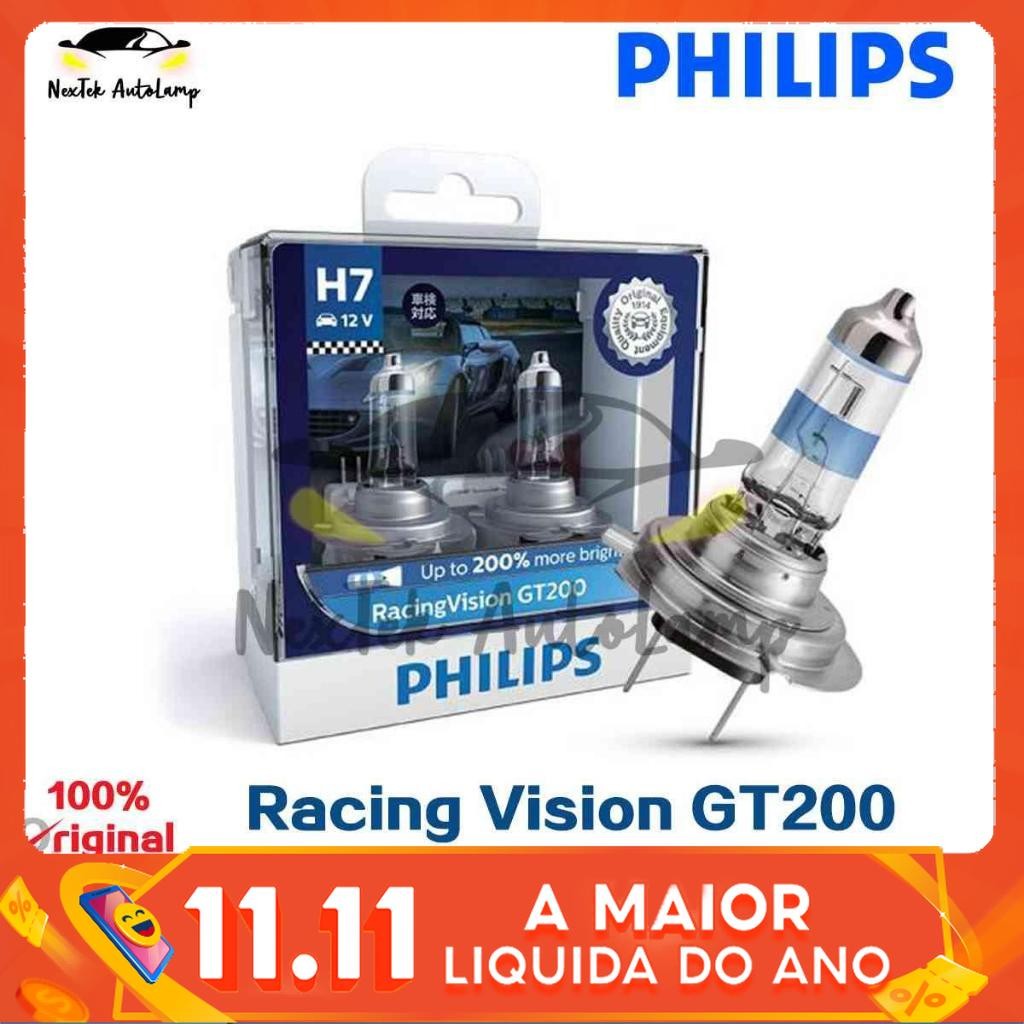 Philips Racing Vision GT200 H4 H7 12V 3500K Clareamento +200% Lâmpada ...