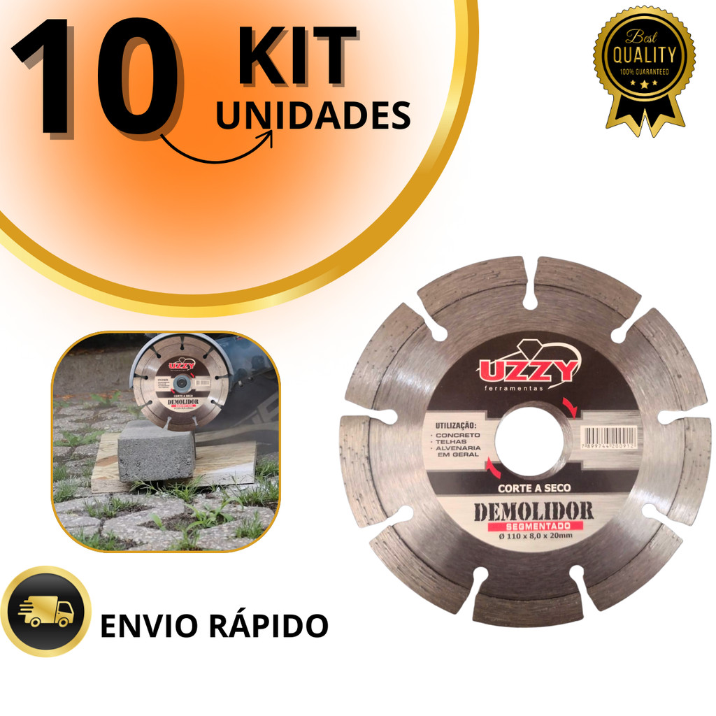 Kit 10 Disco Corte Diamantado Segmentado 110 x 8 X 20 Mm Corte Seco ...