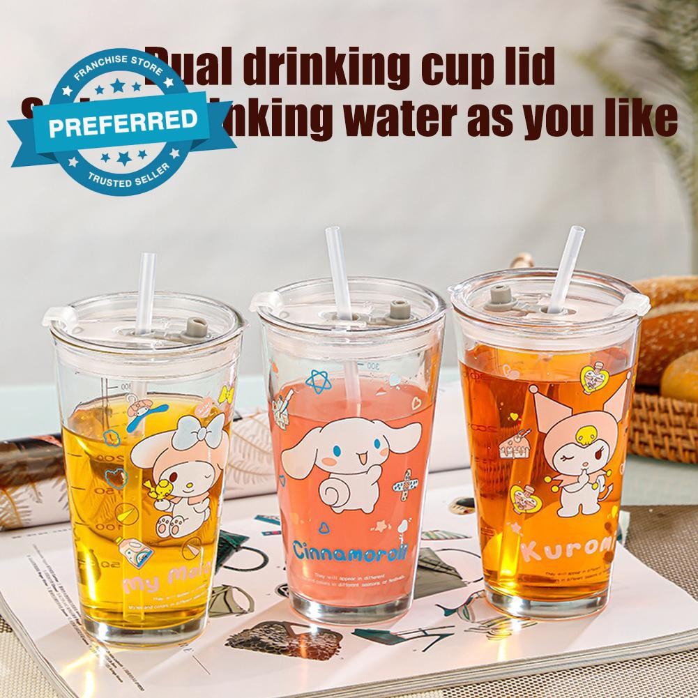 Copo De Palha De Vidro Bonito Dos Desenhos Animados Leite Bebida Suco Ins Xícara De Chá Com ...