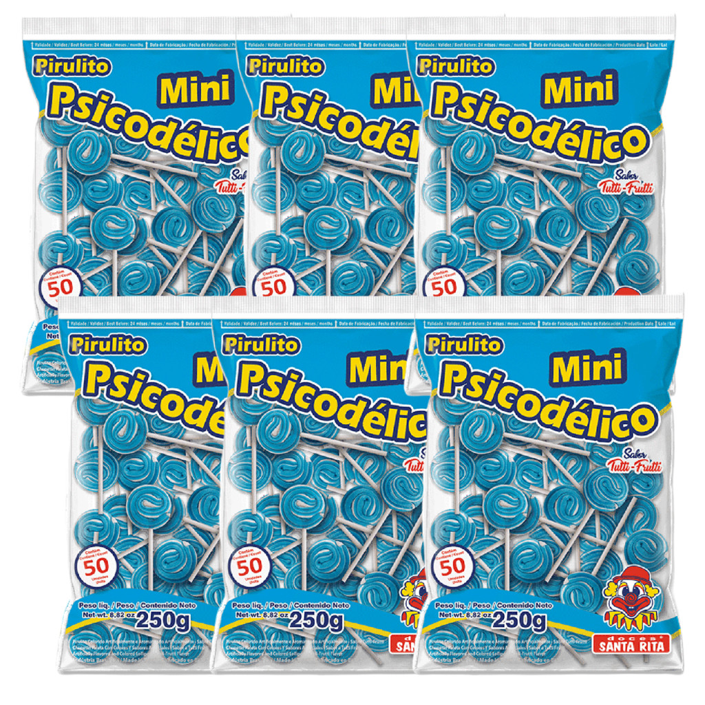 Kit 6 Pacote De Pirulito Mini Psicodélico Azul Festa Aniversário C/50 ...