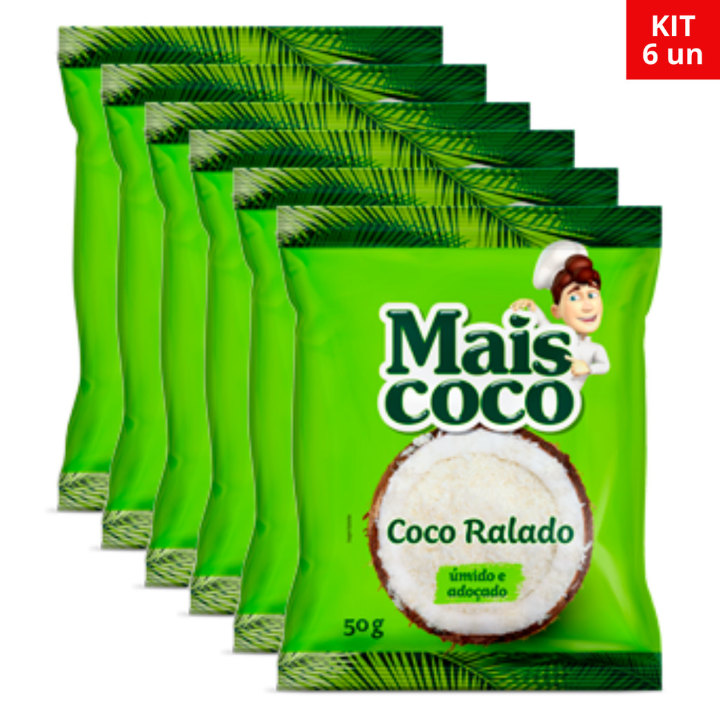 Pack 6 unidades Coco Ralado Úmido e Adoçado Mais Coco 50g - Kit com ...