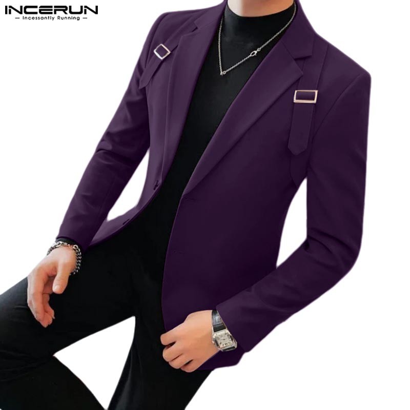 INCERUN Blazer Casual Masculino Coreano Desconstruído Cor Sólida Manga ...