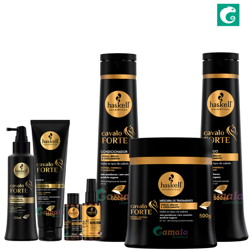 Kit Haskell Cavalo Forte Sh Cond Masc Leave Comp Selante+Tonico 500 | Shopee Brasil