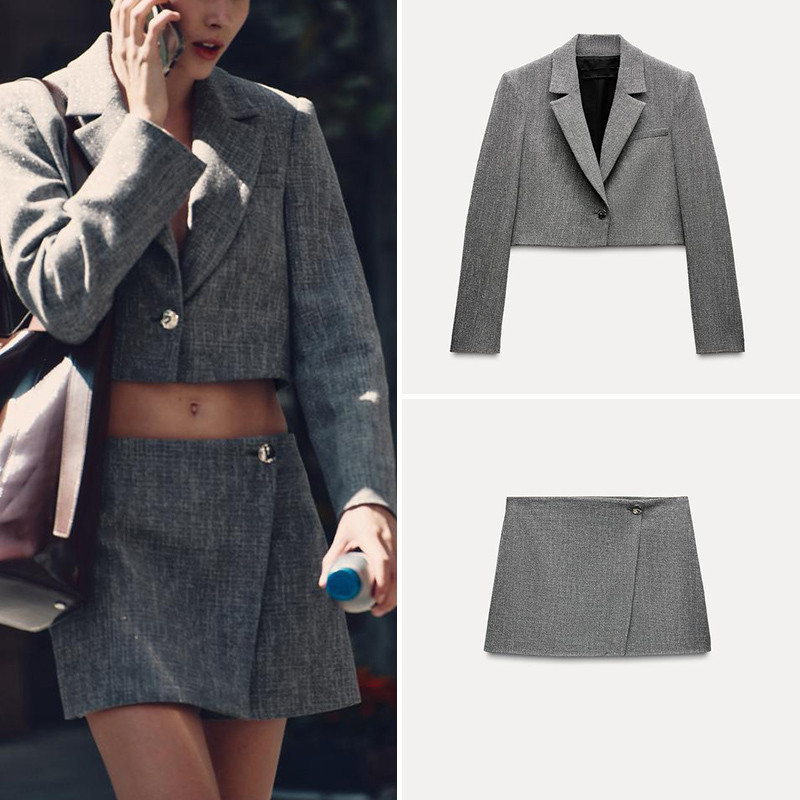 Zara Roupas femininas 2024 outono novo estilo lapela manga comprida ...