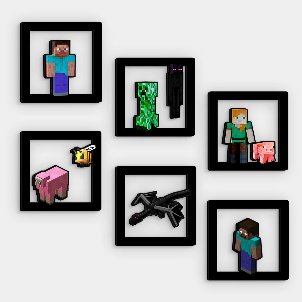 Kit 6 Quadros Minecraft MDF Vazado 14x14cm | Shopee Brasil