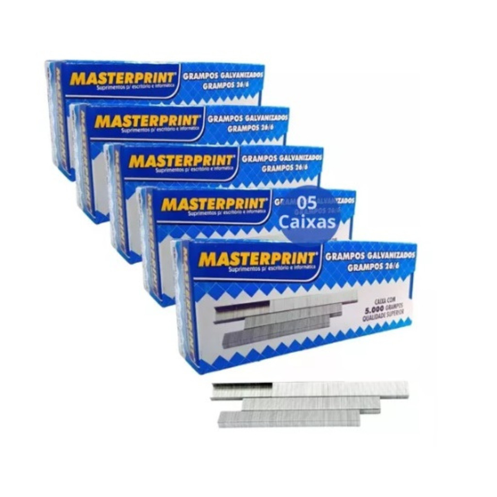 KIT 5 GRAMPO PARA GRAMPEADOR GALVANIZADOS 26/6 CX 5000 UN RESISTENTES ...