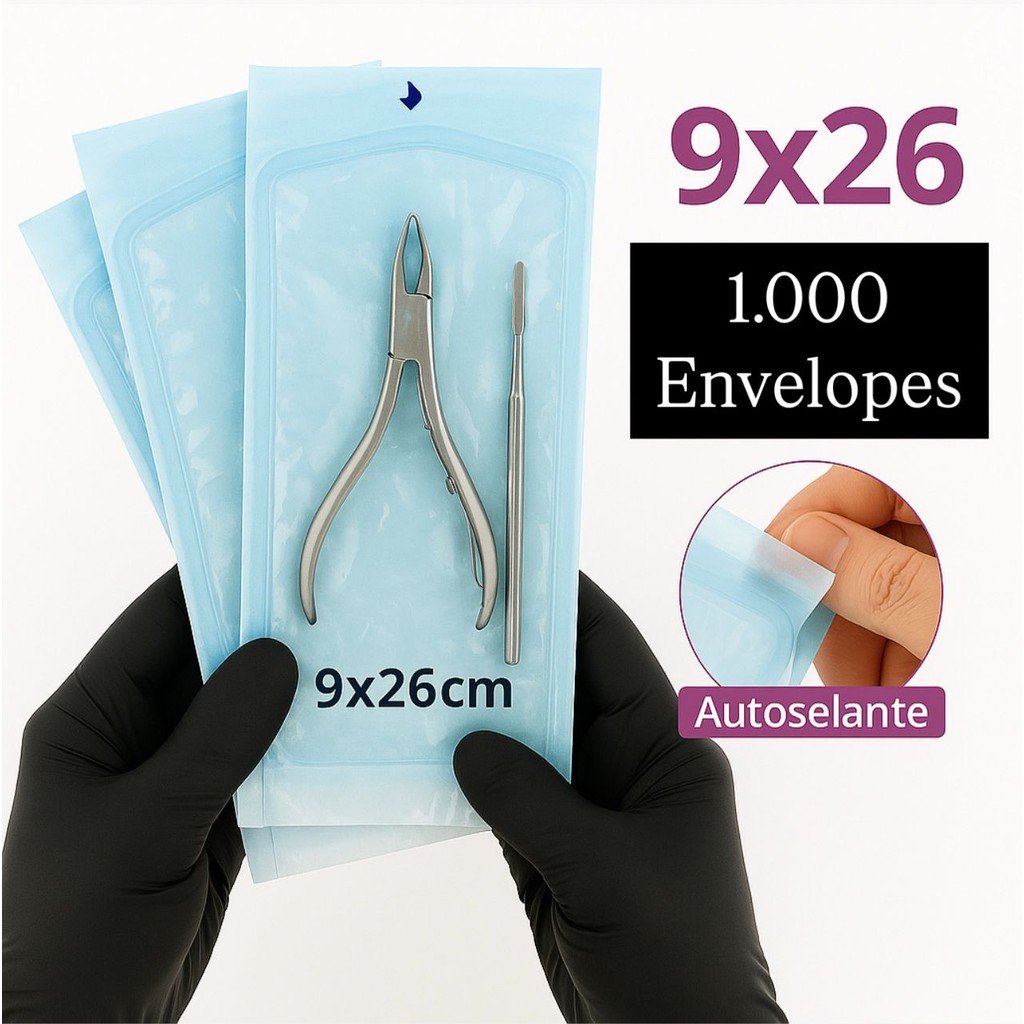 1000 Unidades Envelope 9cmx26cm Auto Selante para Esterilização ...