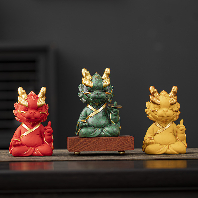 Ornamento de chá de dragão da fortuna em arenito verde, premium e ...