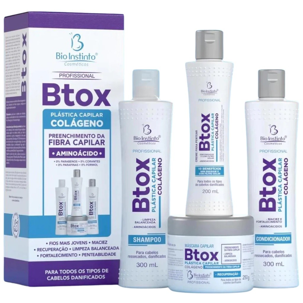 Kit Botox Capilar Shampoo Condicionador Mascara de Hidratação Leave In ...