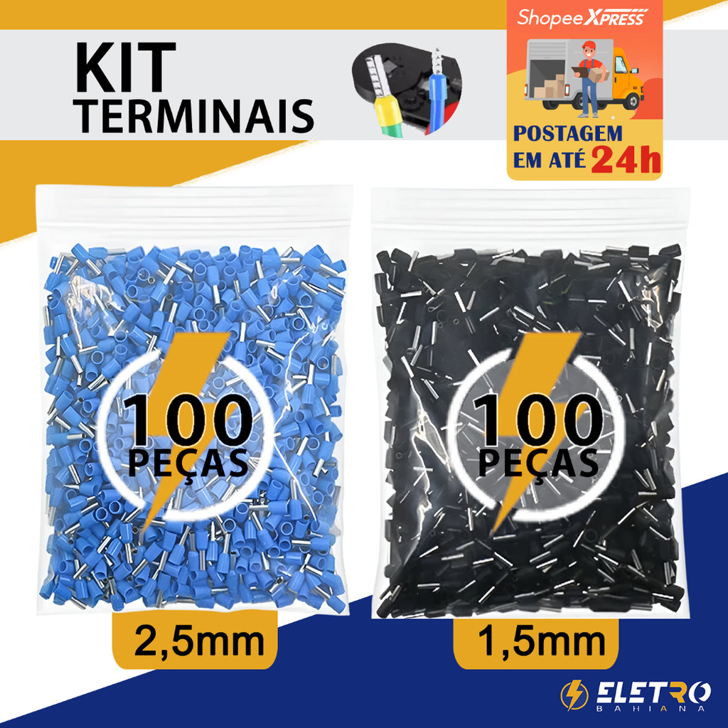 Kit Terminais Elétricos Ilhós Tubular 1,5mm e 2,5mm 200Pç e 400Pç ...
