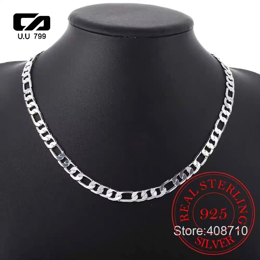 Deslumbre com Estilo: Colar Masculino e Feminino de Prata Esterlina 925, 6mm/8mm | Shopee Brasil