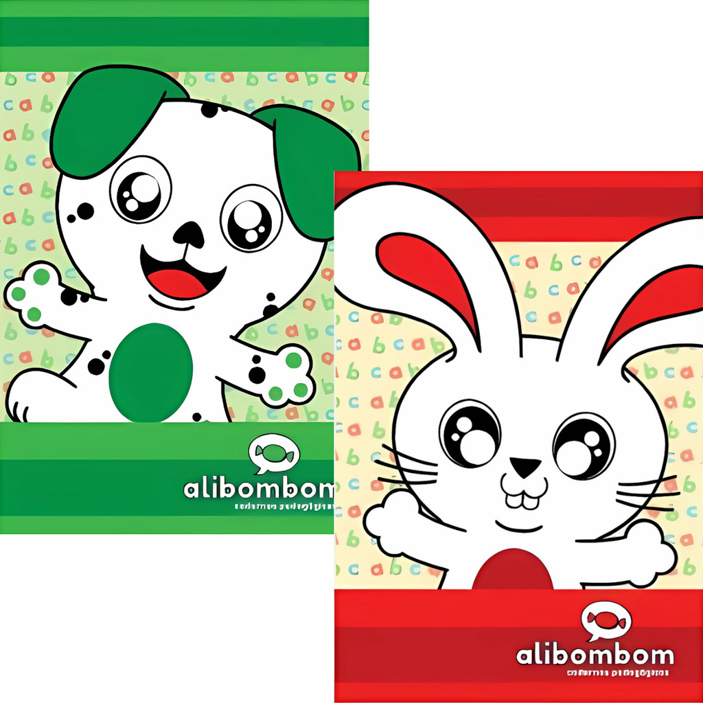 Caderno Alibombom 80 Fls Capa Dura Brochurão C/Pauta Verde Vermelho ...