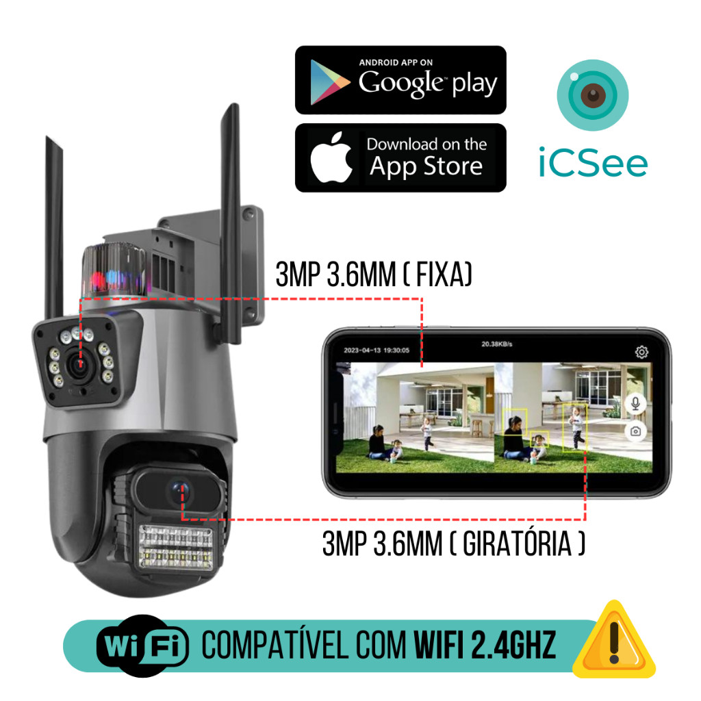Câmera Segurança Wifi Ip Lente Dupla 2x 3mp Externa Gira iCsee | Shopee ...