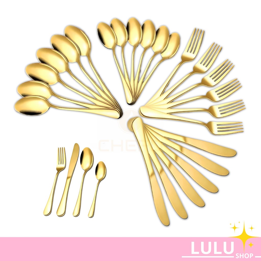 Conjunto Talheres Dourado Luxo 24 Peças Inox Polido Bordas Suaves Para ...