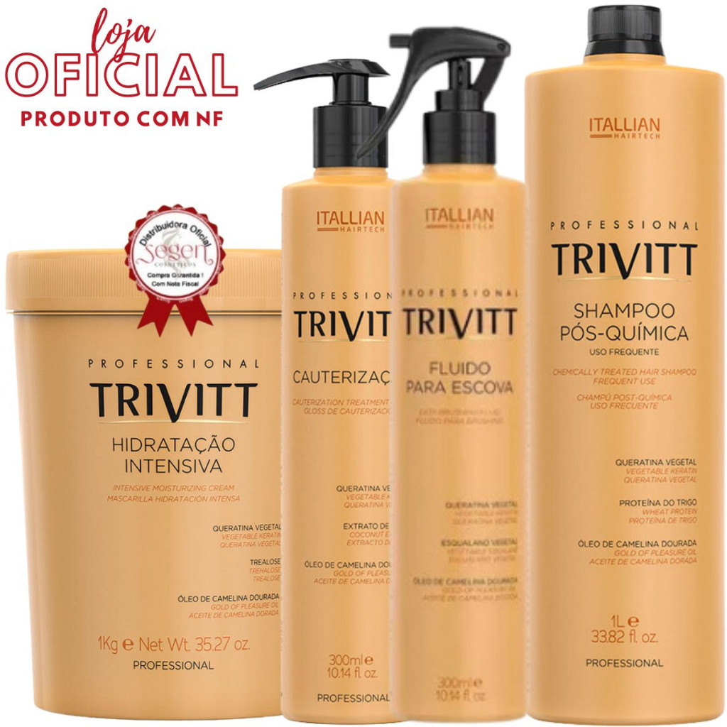 Kit Profissional Trivitt de 4 peças - Shampoo, Cauterização, Hidratação ...
