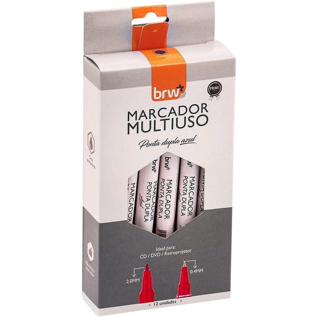 CX 12 MARCADOR MULTIUSO CD/DVD RETROPROJETOR PONTA DUPLA PERMANENTE VERMELHO - BRW | Shopee Brasil