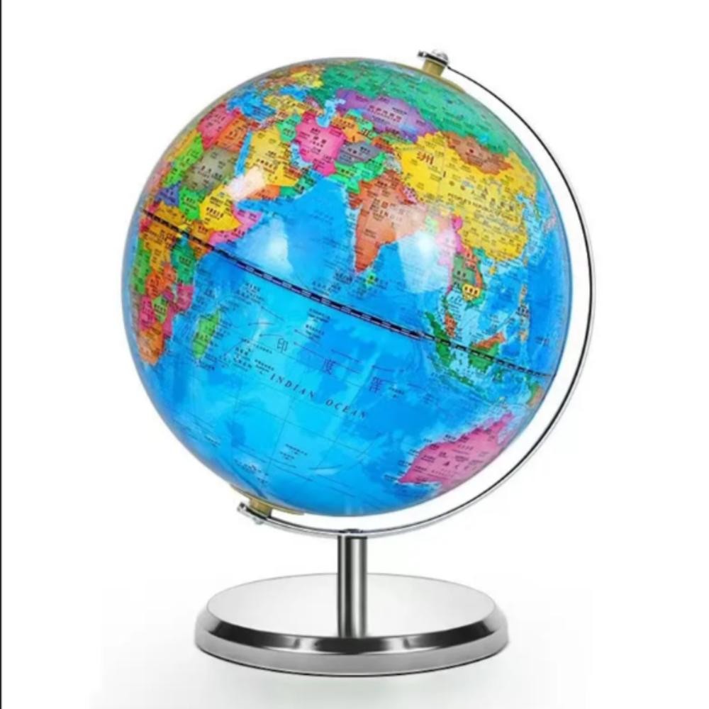 GLOBO MAPA MUNDI POLITICO GIRATORIO GRANDE 22CM BASE ALUMINIO DECORACAO ...