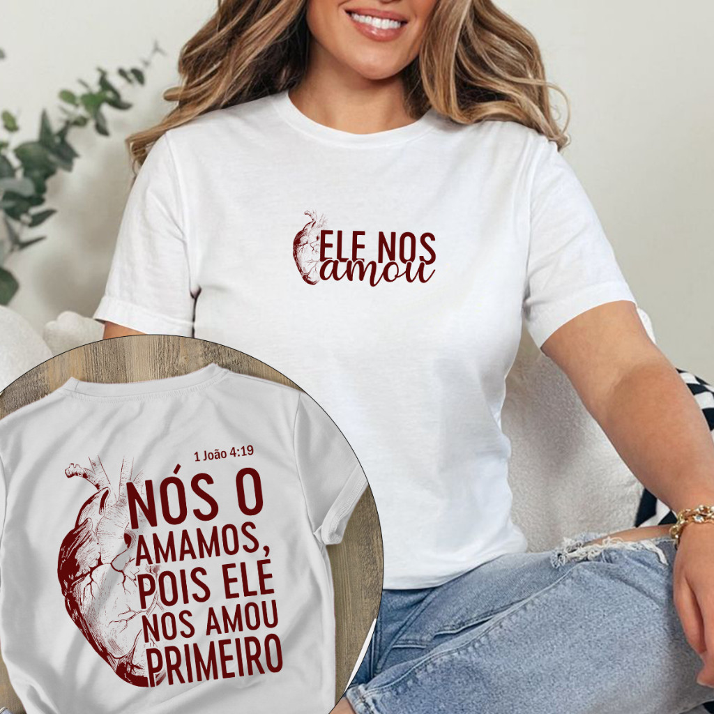 Camiseta Feminina Premium 100% Algodão Cristã Evangélica Versículo Ele ...