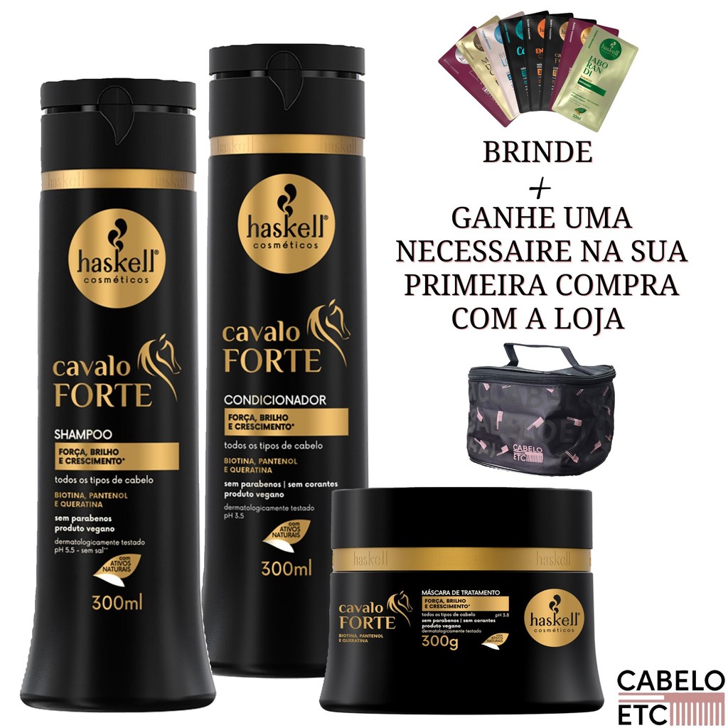 Kit Cavalo Forte Shampoo + Condicionador + Máscara - 300ml - Haskell | Shopee Brasil
