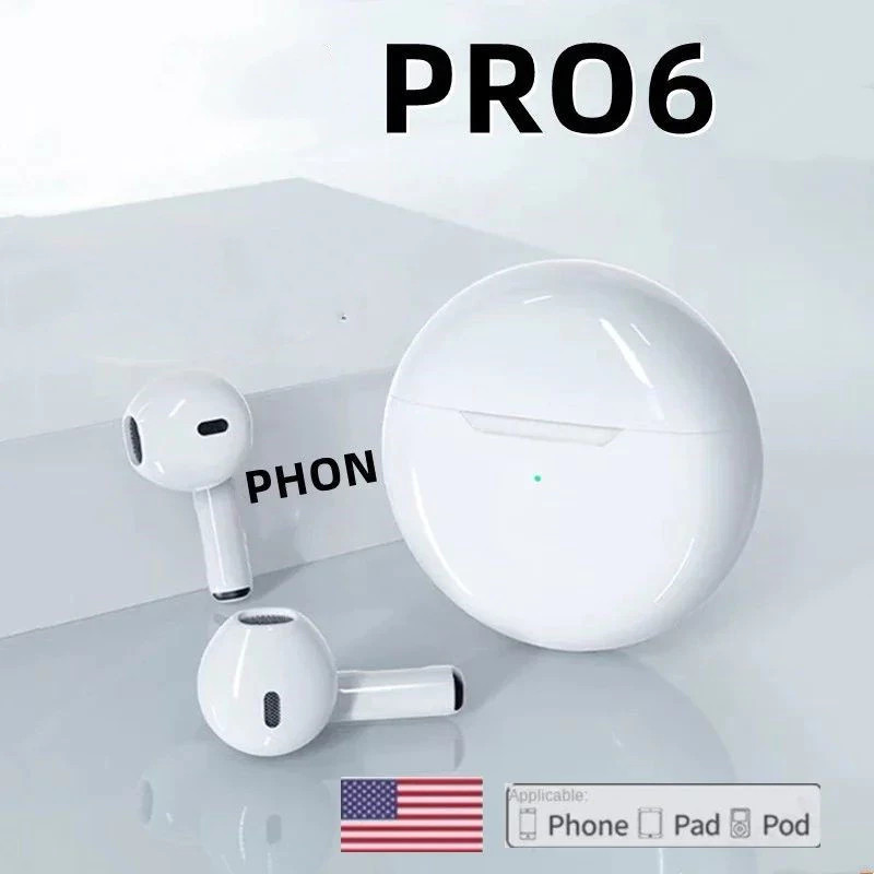 Fone De Ouvido Sem Fio Pro 6 TWS Com Microfone Bluetooth Sport Running Headset Para Fones Xiaomi ...