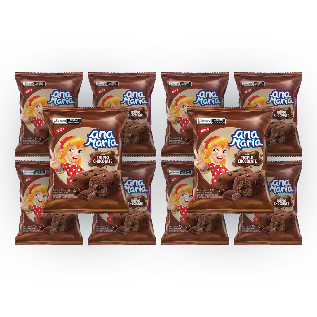 Kit com 10x Bolinho Ana Maria Triplo Chocolate 70g | Shopee Brasil