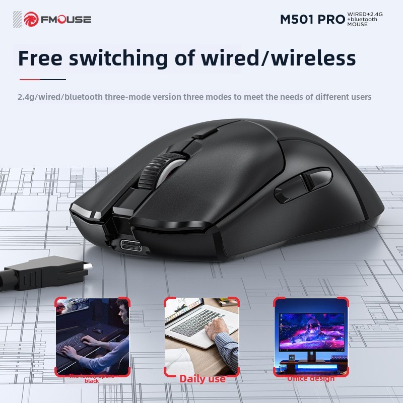 [2025] Mouse Gaming Tiger Cat M501 com Fio e Sem Fio Bluetooth Tri-modo ...