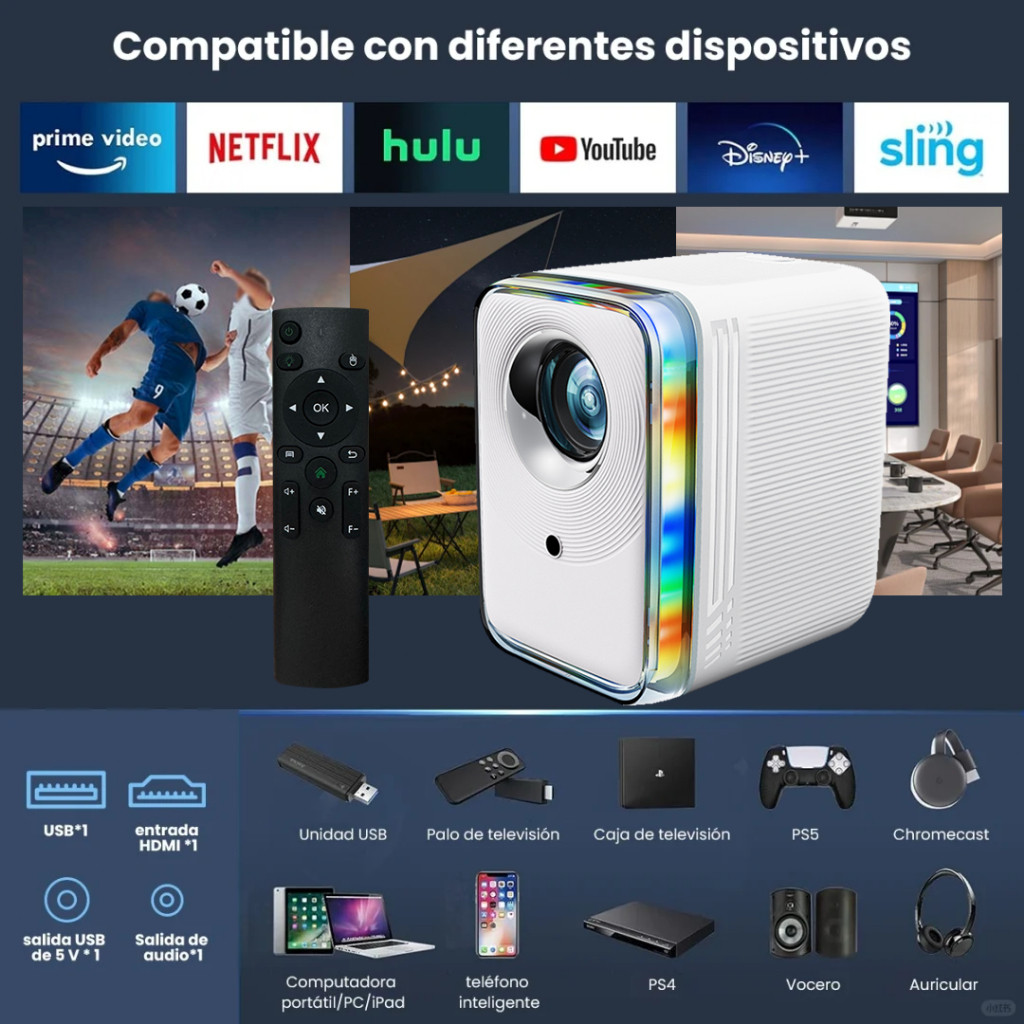 2025 Novo projetor 5G 4K HD 1080p Mobile TV B0X Xbox PS PC WiFi e ...