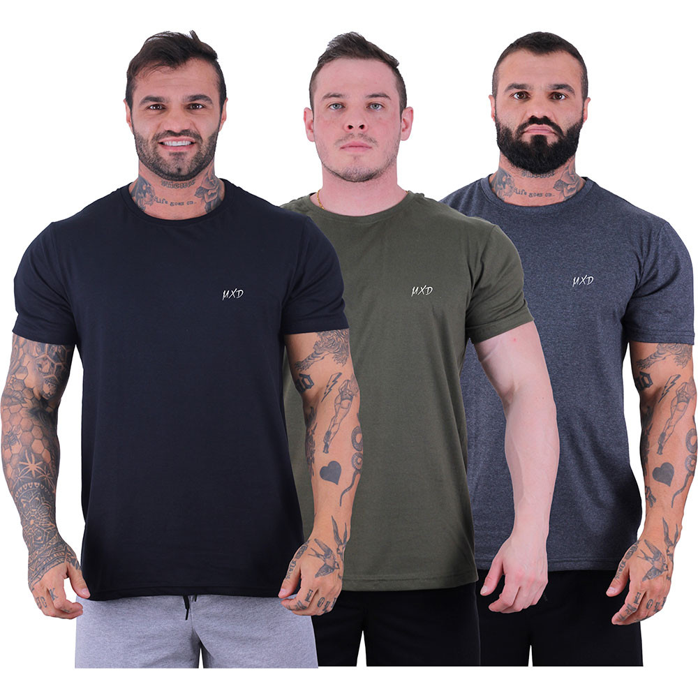 Kit 3 Camiseta Tradicional Masculina Grife MXD Conceito Básico | Shopee Brasil