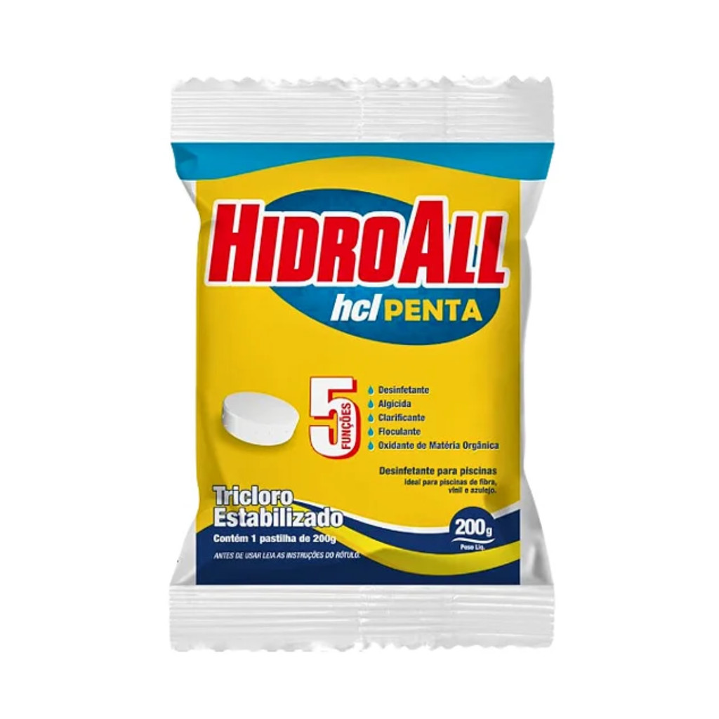 Pack 10 pastilhas de cloro multiação 5 em 1 Penta 200g Hidroall ...