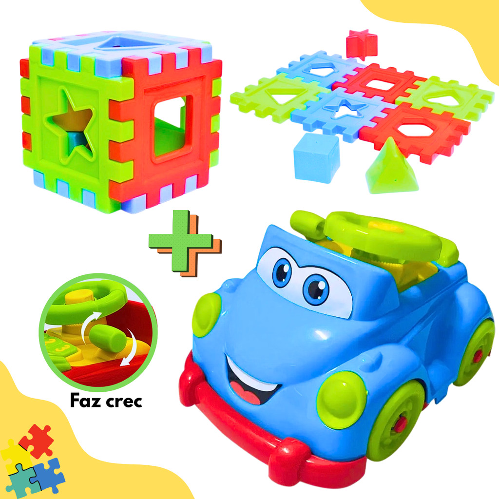 Kit Infantil Cubo Didático+ Carrinho Baby Driver fusquinha Brinquedos ...