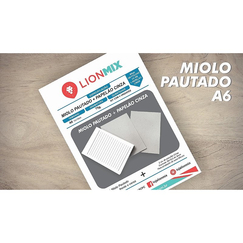 Miolo Pautado A6 96 Folhas PapelÃo Cinza Offset 75g Pb Embalagem