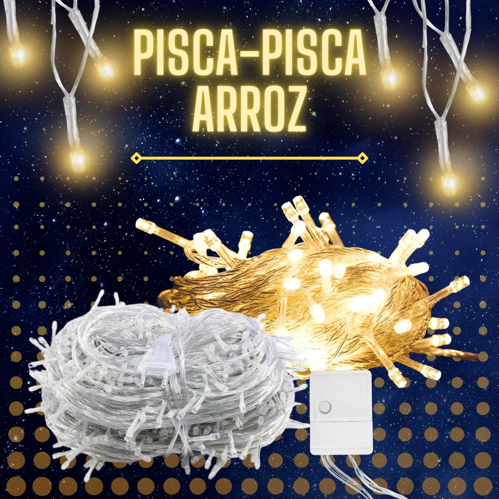 Pisca Pisca Led Natal 100 Leds 8 Funções 10 Metros 110V Amarelo Forte ...