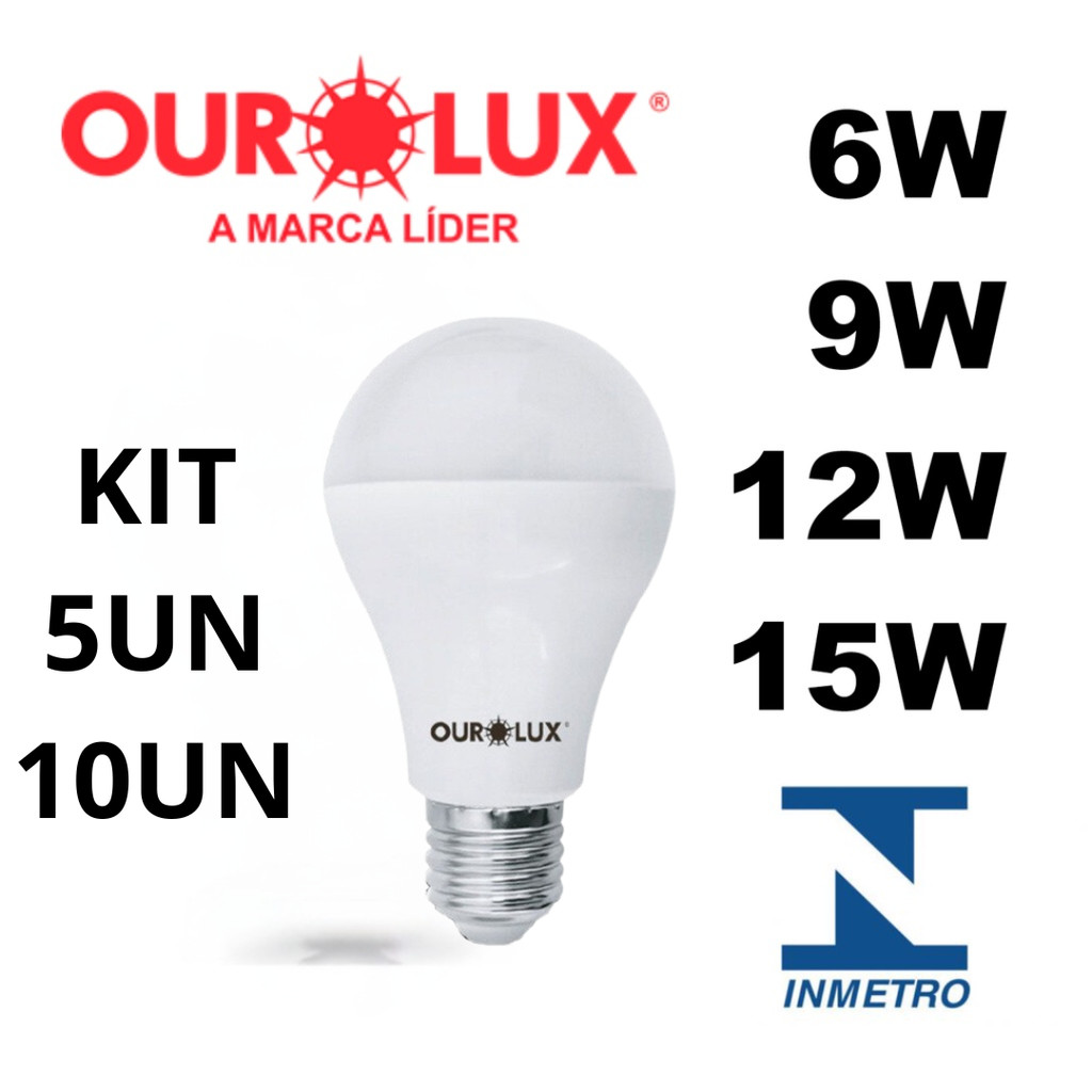 Kit de Lâmpadas Led Bulbo 6W 9W 12W 15W Branco Frio SUPERLED Ourolux com 5 ou 10 unidades ...