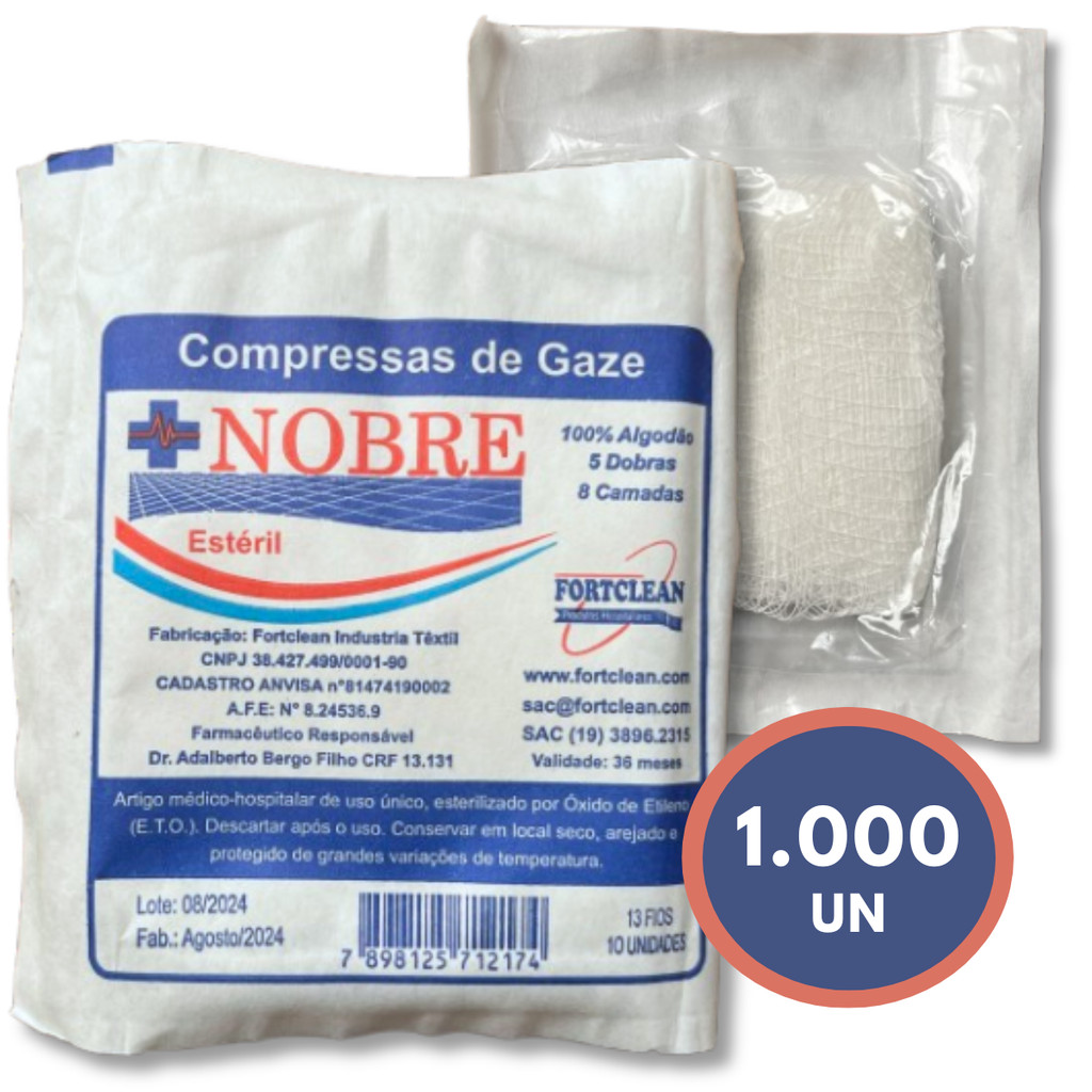 Compressa Gaze Esteril 100 Pacotes Algodão 13 Fios 1000 Unid Atacado ...